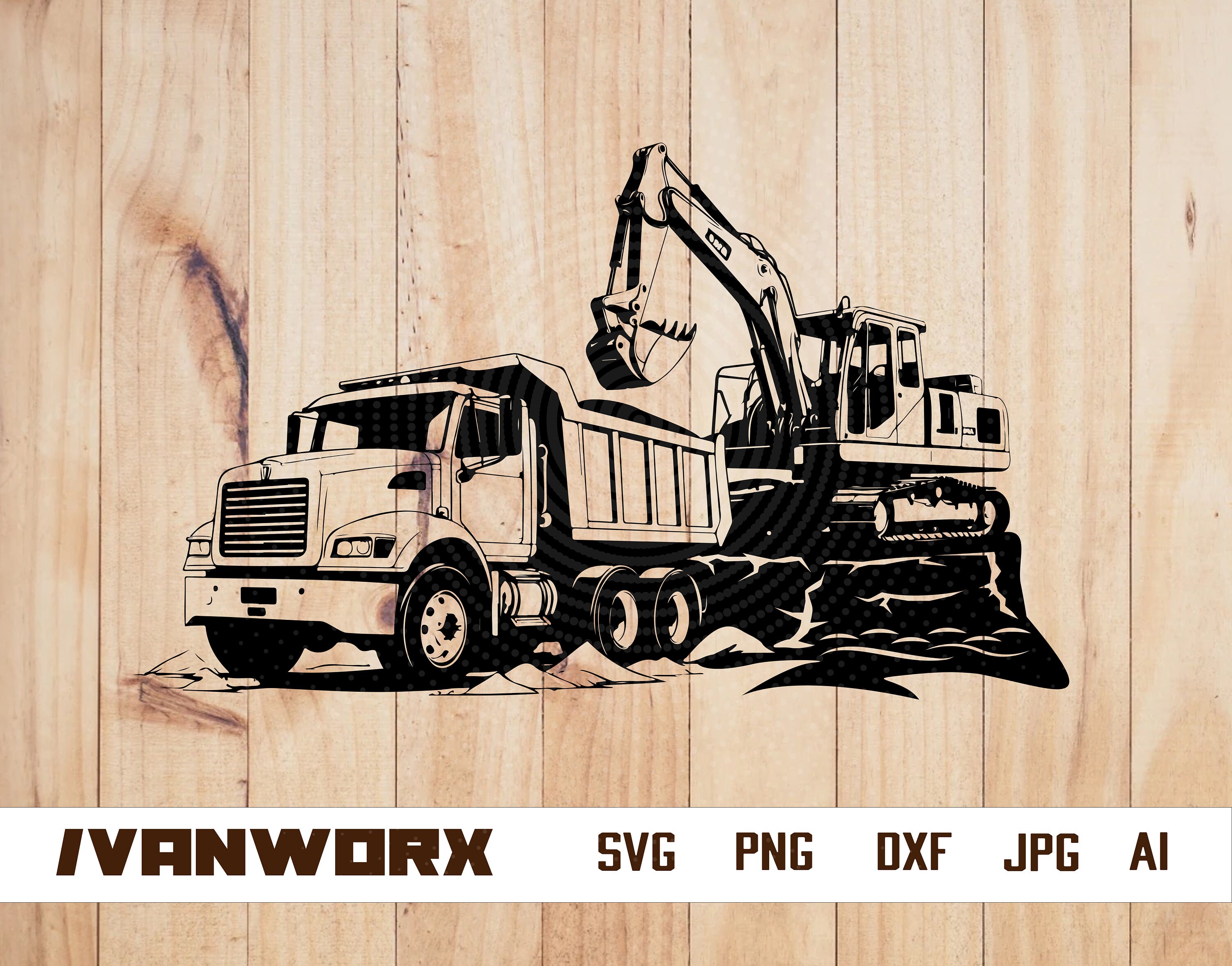 Dump Truck SVG With Track Hoe Cut File Dump Land Clipart Excavator ...
