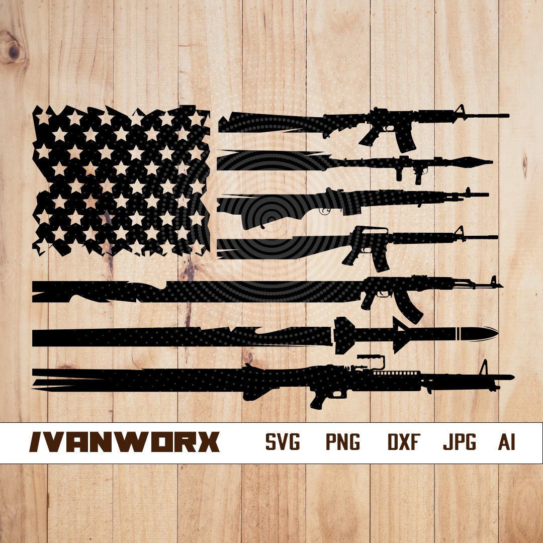 USA Flag With Gun Svg |USA Ripple Clipart |distressed Flag Cut File ...