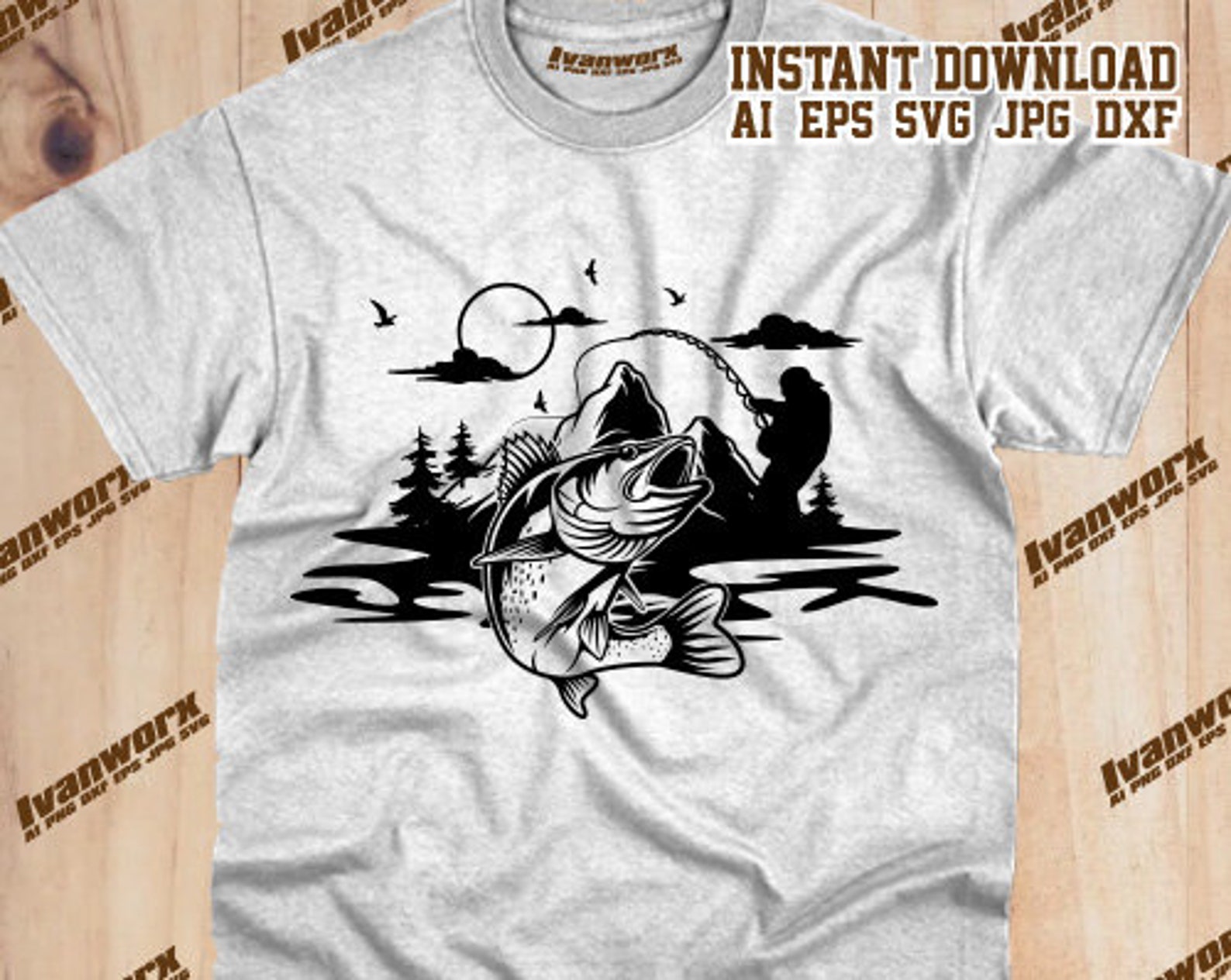 Walleyed Fish Outdoor Fishing Scene Svg | Wall Eyed Fish Clipart | Wall ...