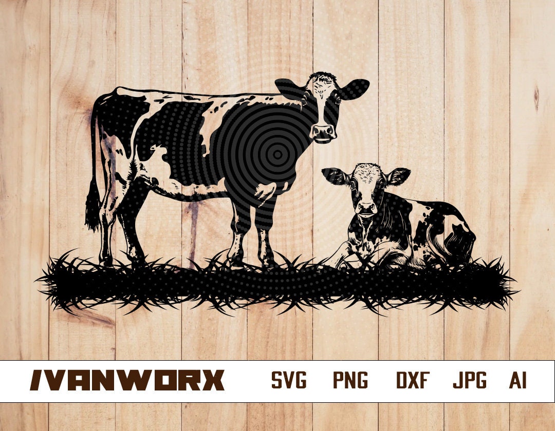 Cow & Calf Svg | Calf Clipart | Cattle Cut File | Farm Scene Svg ...