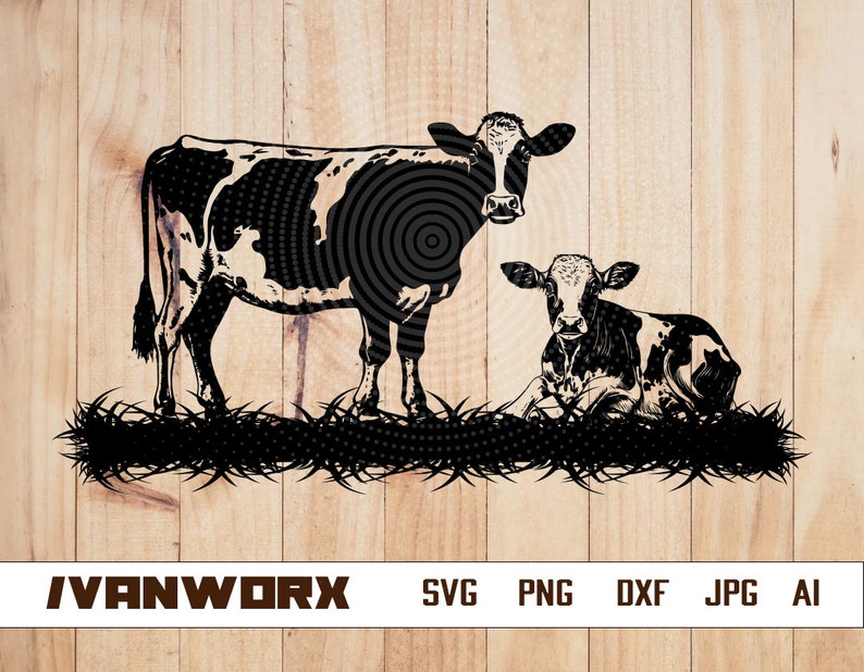 Cow & Calf Svg Calf Clipart Cattle Cut File Farm Scene Svg Dairy Cattle ...