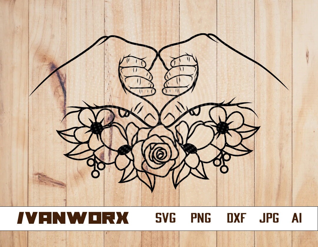 Floral Hands Heart Svg | Family Hands Heart Line Art Cut File | Mom and ...