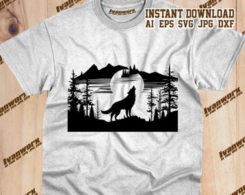 Wolf Scene Svg Wolf Clipart Howling Wolf Cut File Mountain Scene ...
