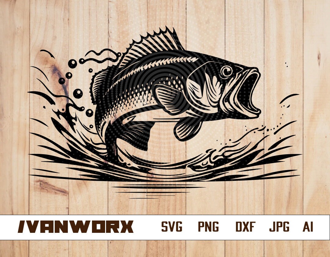 Bass Fish Svg | Large Mouth Bass Fish Svg | Outdoor Bass Fishing Cut ...