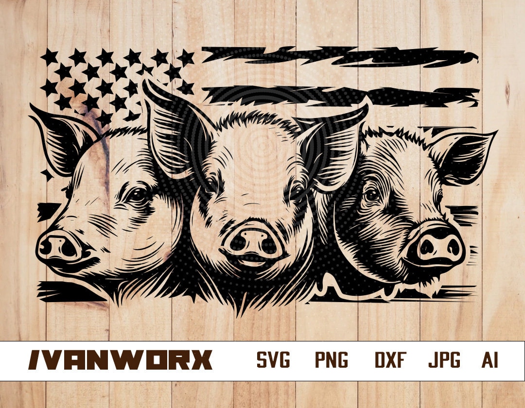 US Farm Pigs Svg | Adventure Clipart | Outdoor Scene Stencil | Farm ...