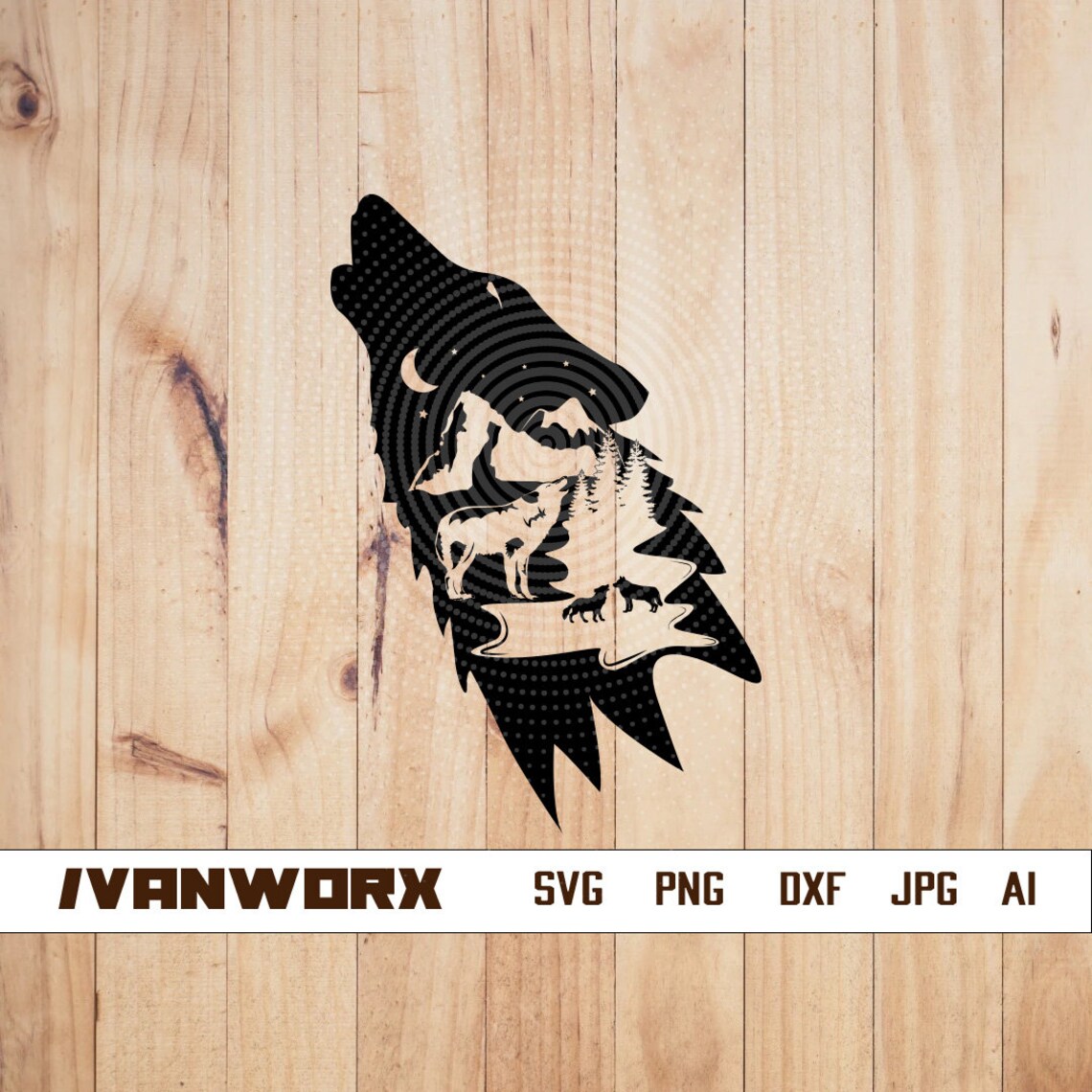 Wolf Svg Howling Wolf Clipart Night Wolf Cut File Wolf Night Scene ...