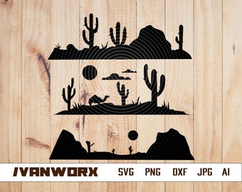 Desert Scene Svg Desert Clipart Cactus Cut File Mountain Scene Stencil ...