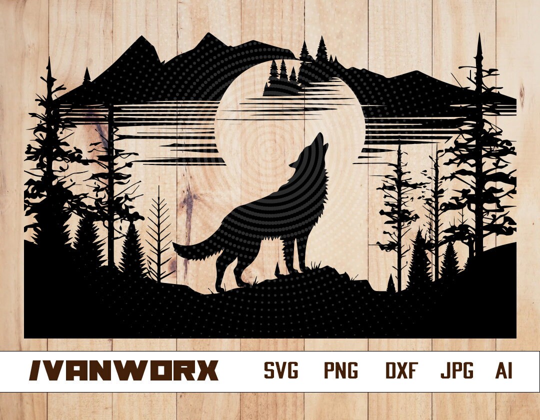 Wolf Scene Svg Wolf Clipart Howling Wolf Cut File Mountain Scene ...
