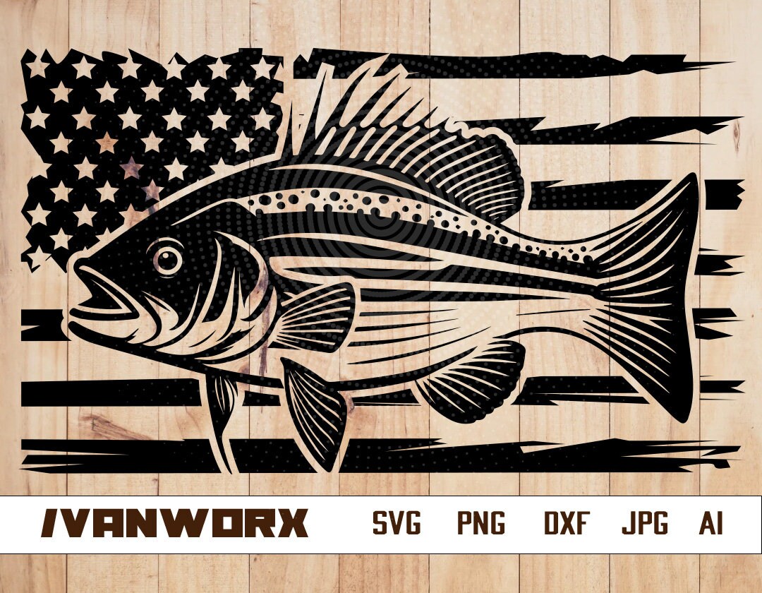 US Bass Fish Svg | Large Mouth Bass Fish Svg | Outdoor Bass Fishing Cut ...