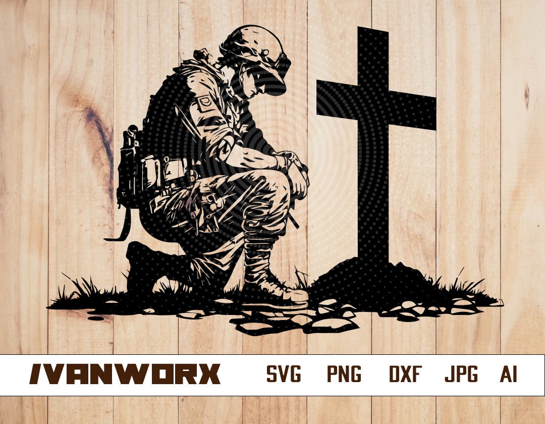 Soldier Kneeling in the Cross | Kneeling Svg | Kneeling Soldier Svg ...