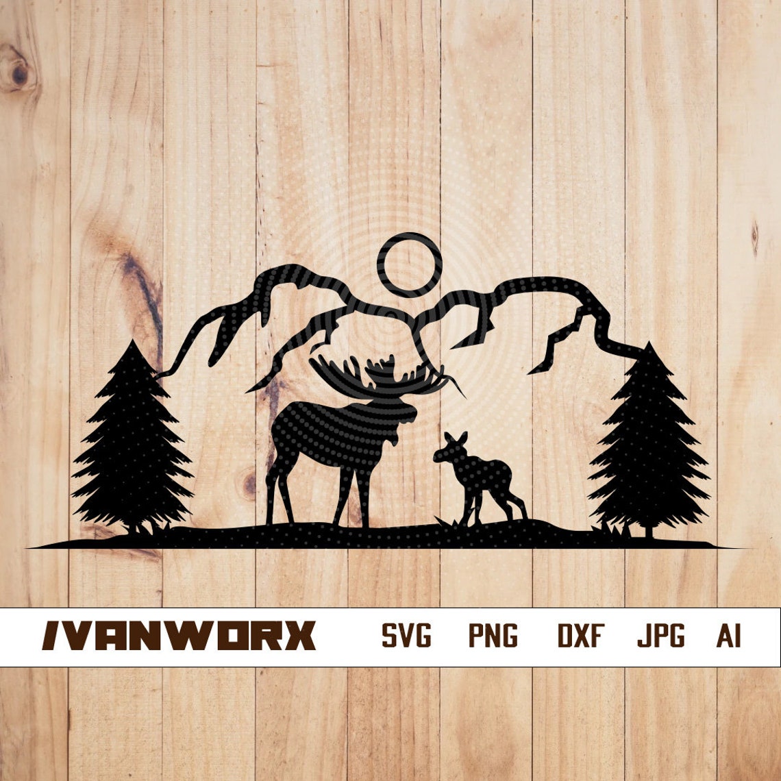 Moose Svg Moose Scene Clipart Moose Hunter Cut File Mountain Scene ...
