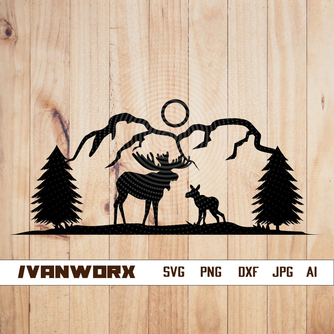 Moose Svg Moose Scene Clipart Moose Hunter Cut File Mountain Scene ...