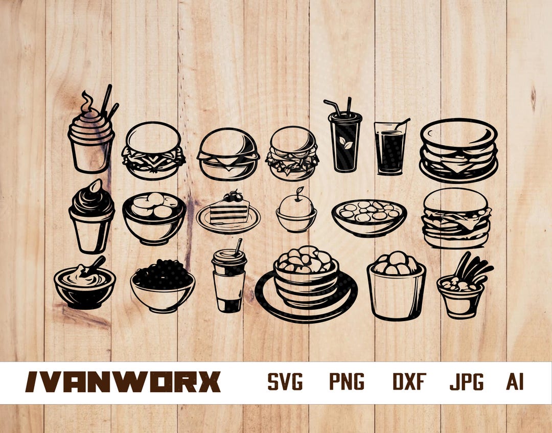 Food Bundle Svg | Fast Food Svg | Restaurant Food Svg | Food Designs ...