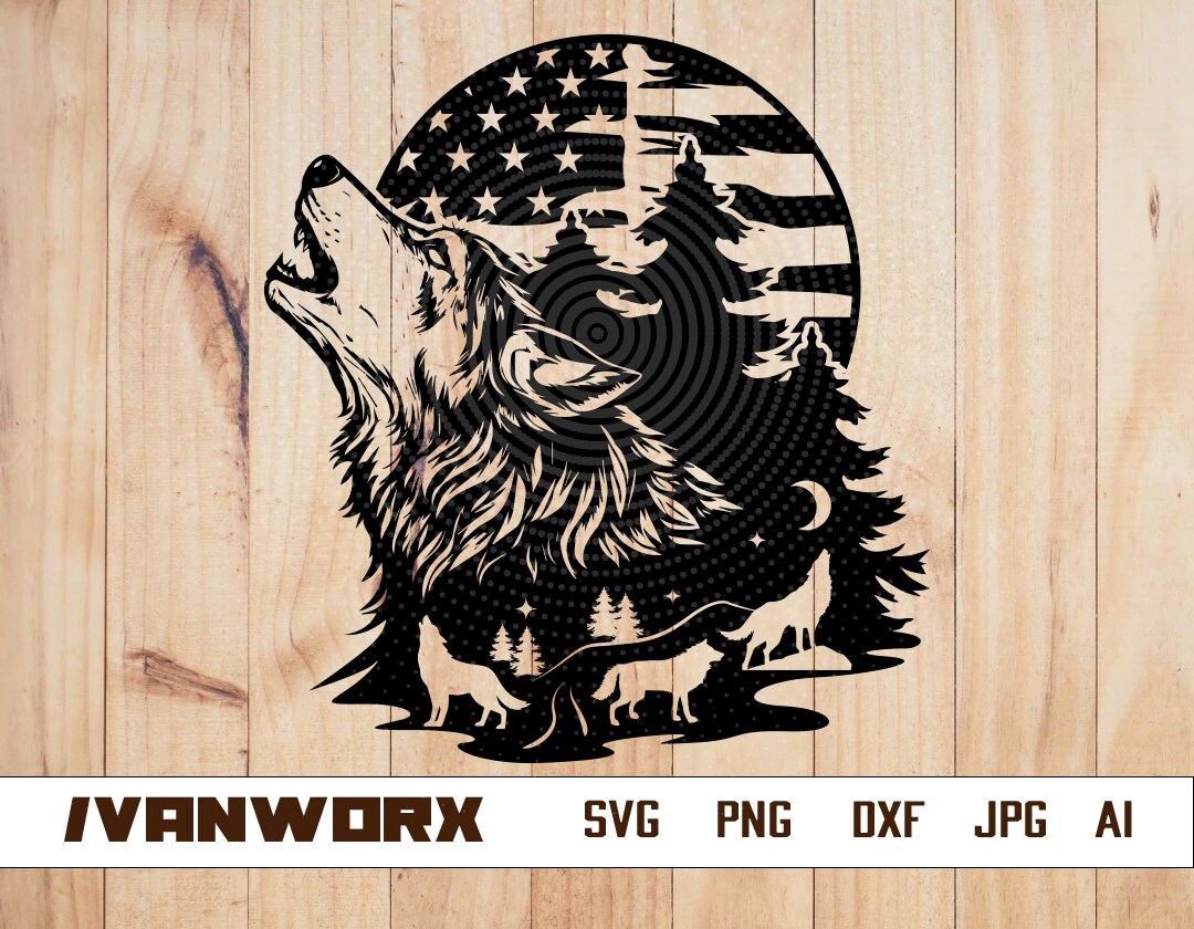 US Wolf Scene Svg | Camping View Clipart | Outdoor Cut File ...