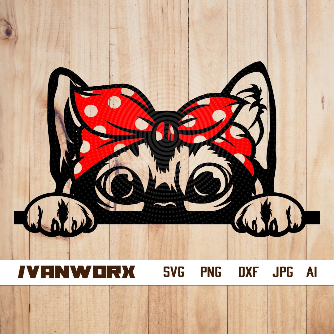 Cute Cat With Ribbon Svg Peeking Cat Svg Funny Kitty Cat - Etsy
