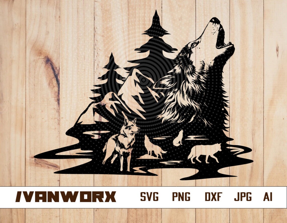 Wolf Scene Svg Wolf Clipart Howling Wolf Cut File Mountain Scene ...