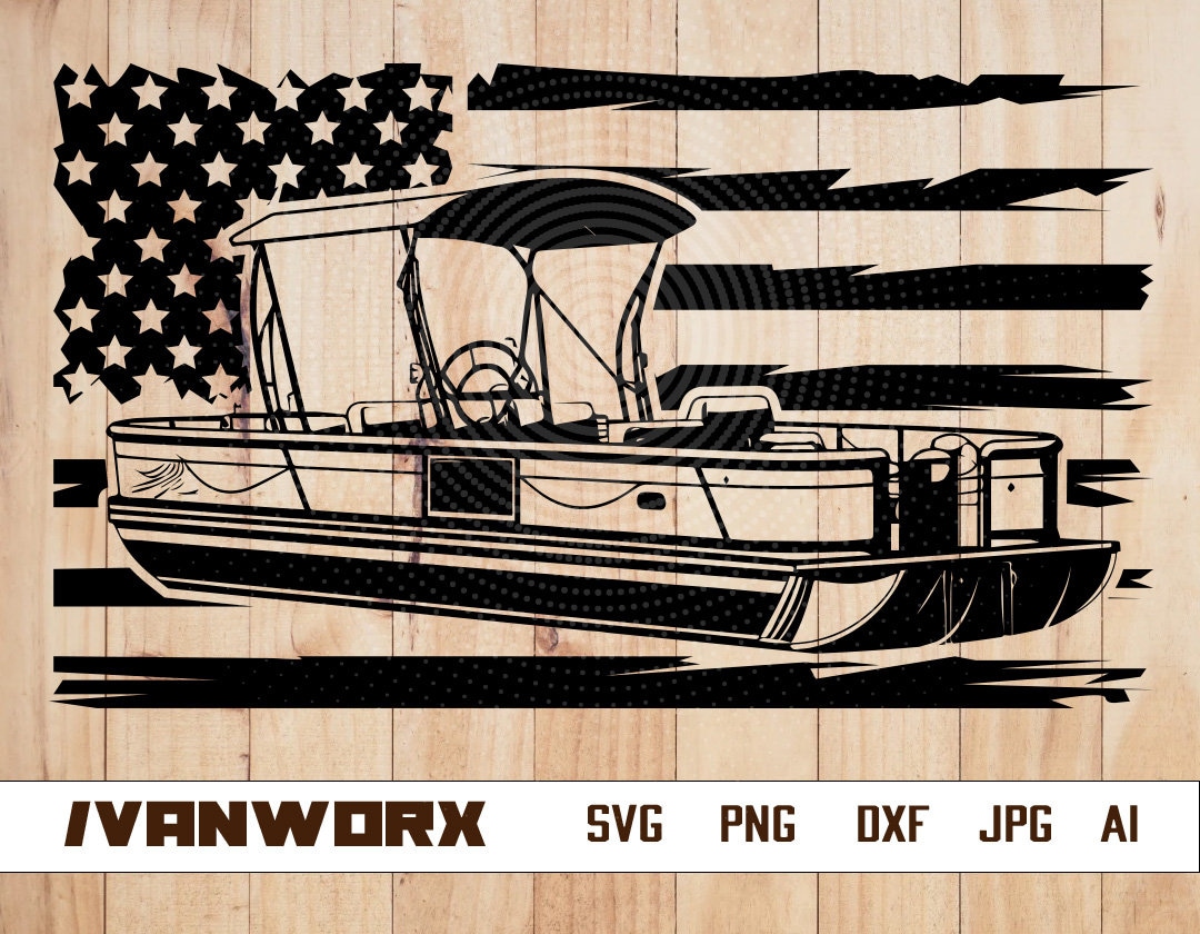 US Pontoon Boat SVG | Pontoon Boat Outline SVG | Pontoon Boat Clipart ...