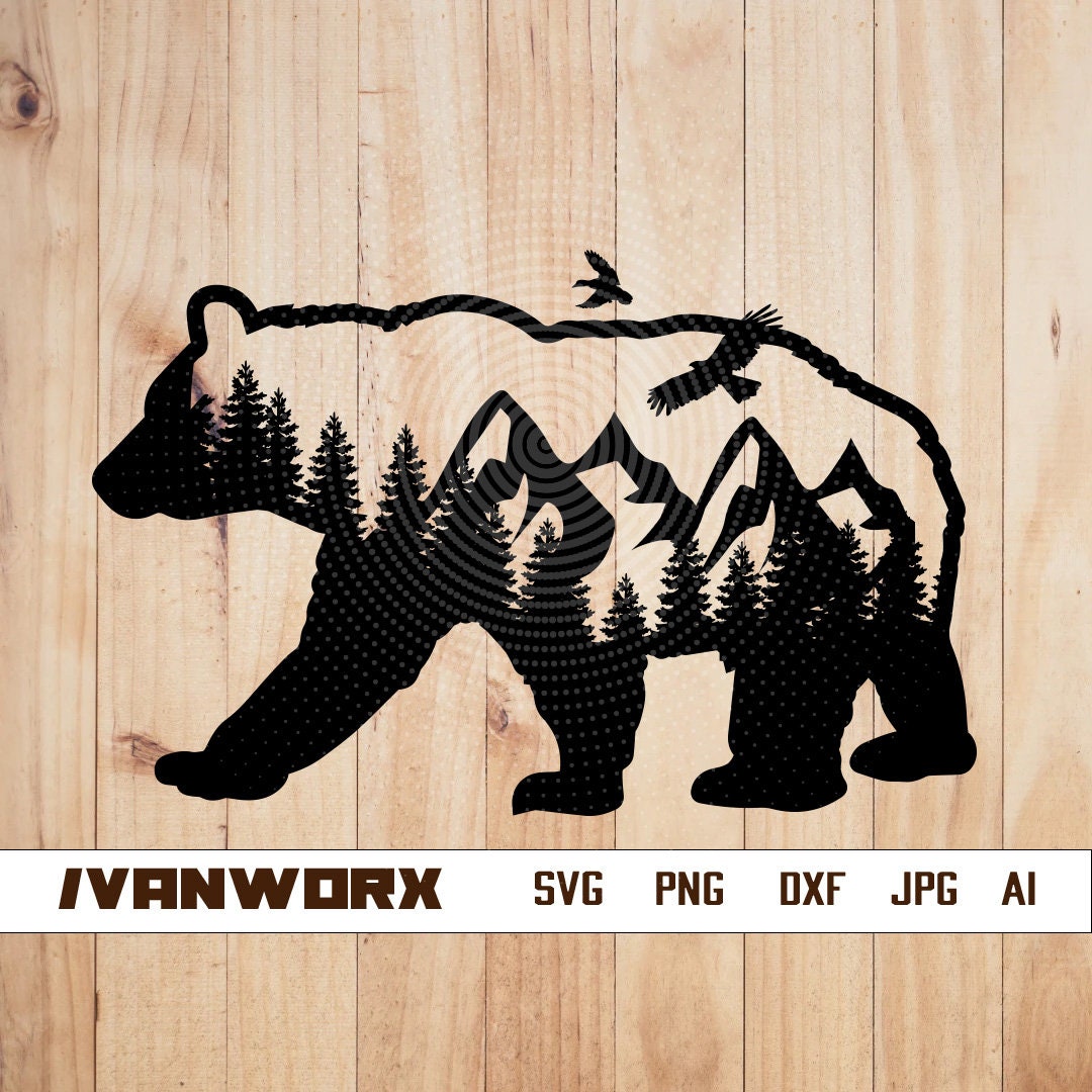 Bear Scene Svg | Bear Clipart | Forest Animal Cut File | Bear Stencil ...