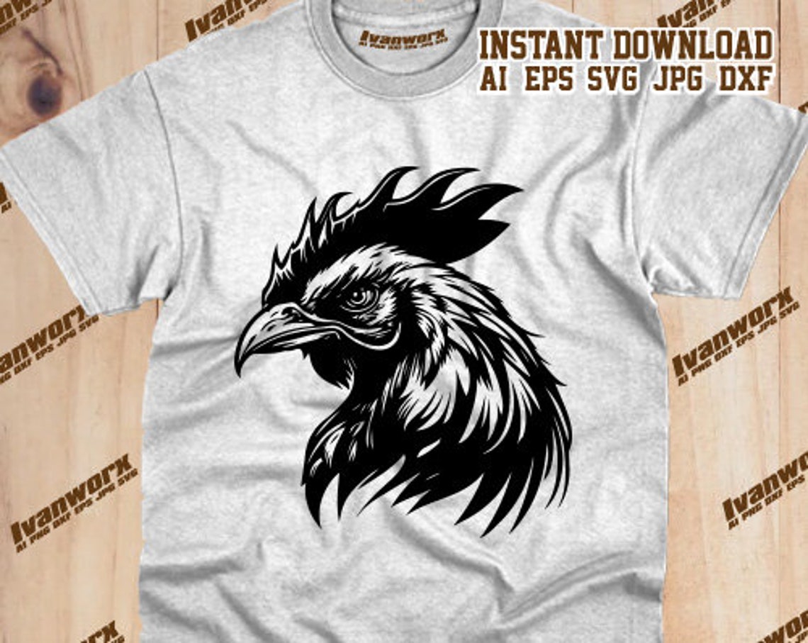 Rooster Svg Cock Head Svg Rooster Clipart Strong Chicken Breed Stencil ...