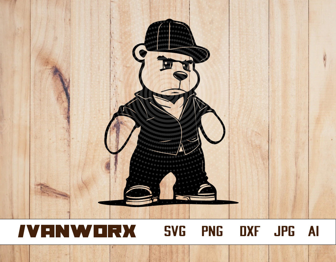 Bandit Teddy Svg | Hipster Animal Clipart | Gangster Bear Stencil ...