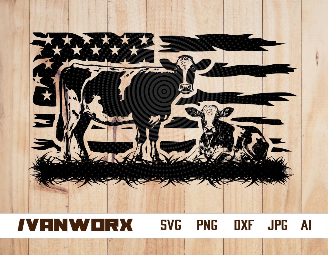 US Cow & Calf Svg | Calf Clipart | Cattle Cut File | Farm Scene Svg ...