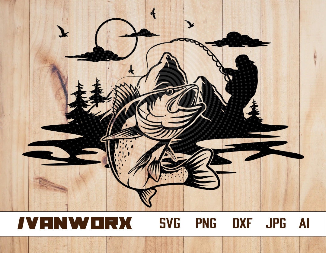 Walleyed Fish Outdoor Fishing Scene Svg | Wall Eyed Fish Clipart | Wall ...