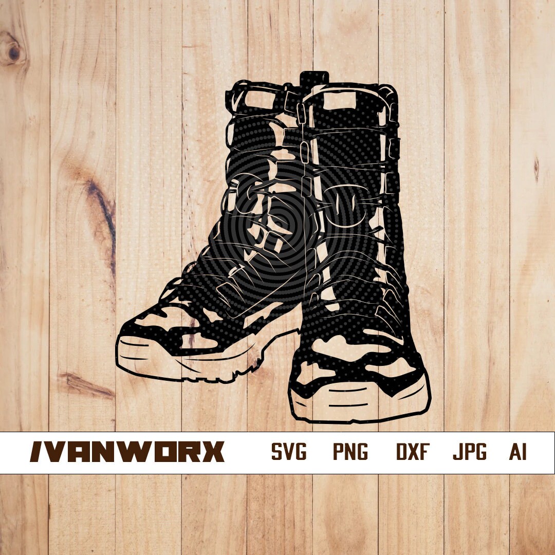 Combat Boots Svg, Military Gear Clipart, Soldier Shoes Stencil, Veteran ...