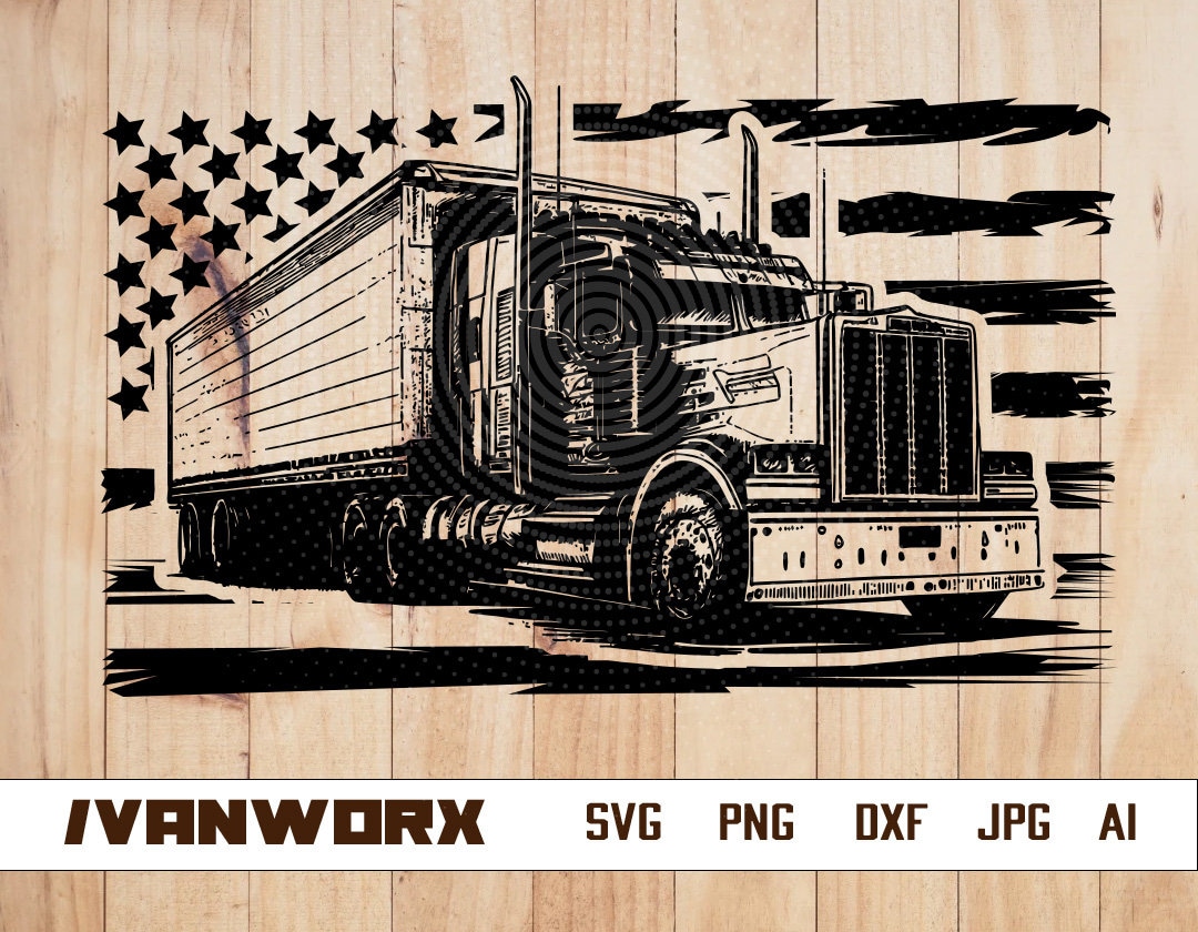 US Semi Truck With Flag Svg, Semi Truck Svg, Truck Svg, Big Truck ...