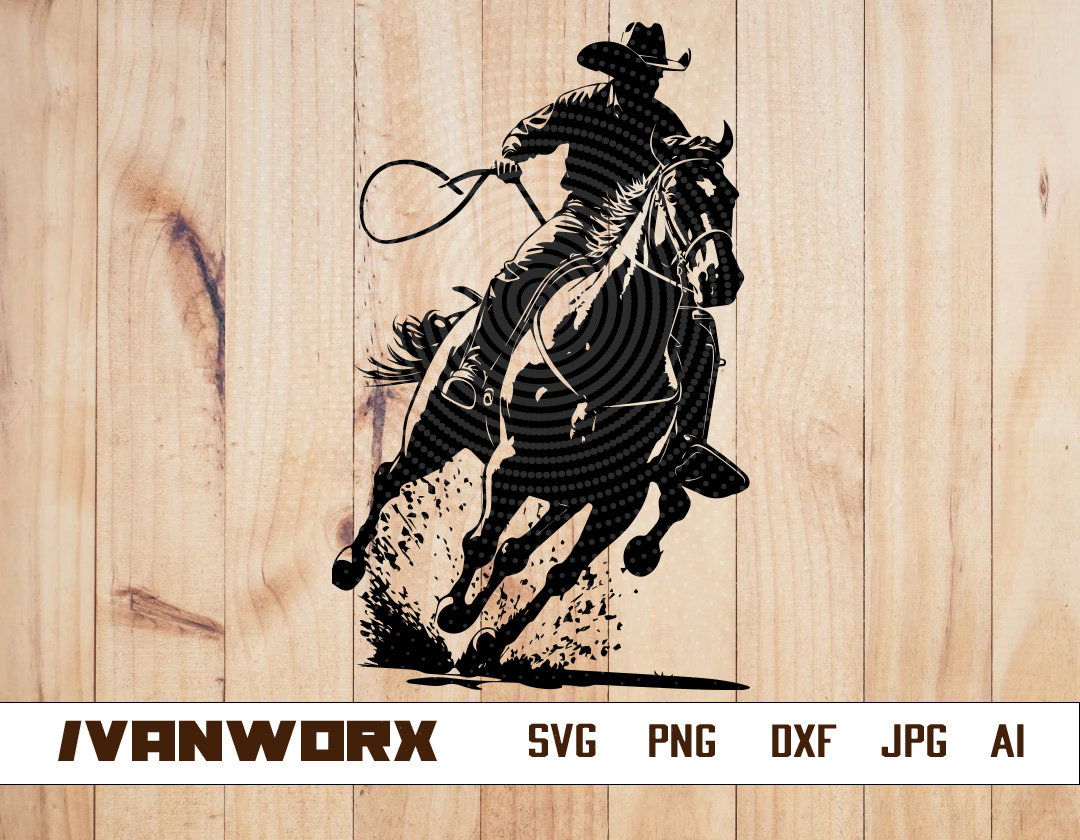 Rodeo Svg | Cowboy Svg | Western Cowboy Riding Horse Svg | Rodeo Cowboy ...