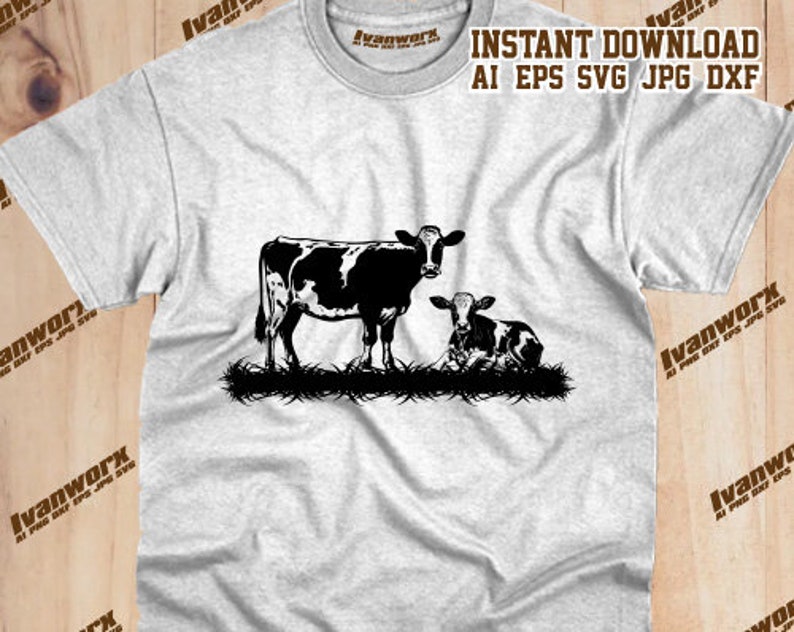 Cow & Calf Svg Calf Clipart Cattle Cut File Farm Scene Svg Dairy Cattle ...