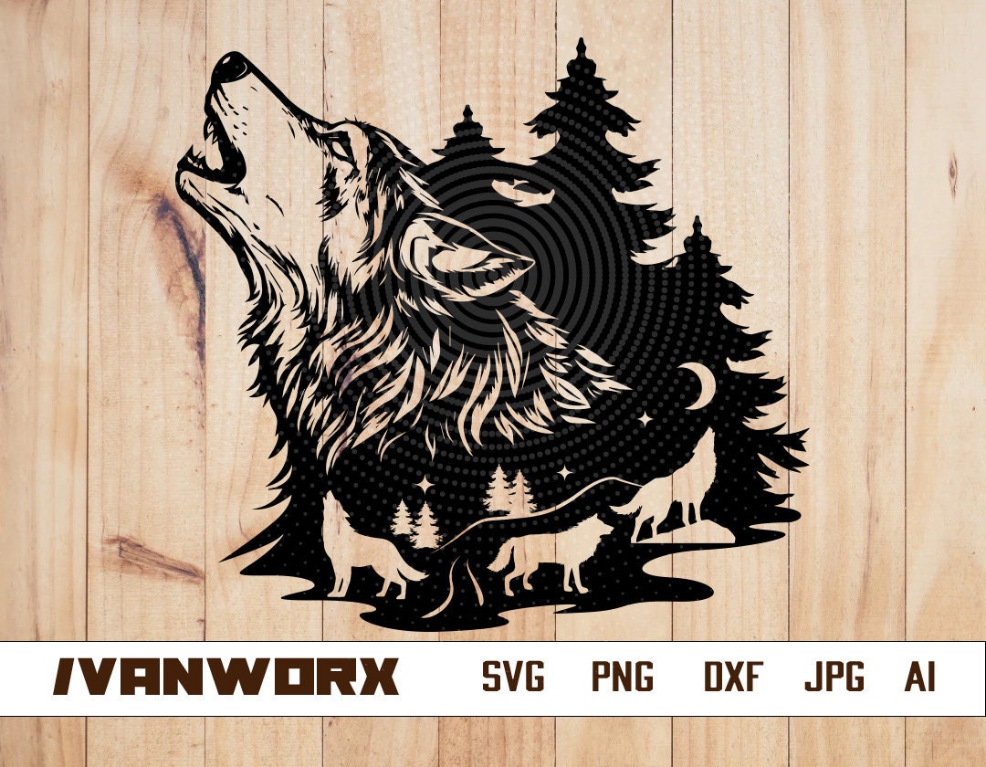 Lobo aullando svg / Imágenes prediseñadas al aire libre / Escena de ...
