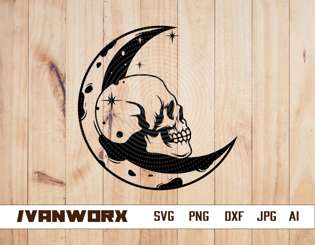 Skull Moon Svg | Skull Moon Clipart | Halloween Cut File | Skull in ...
