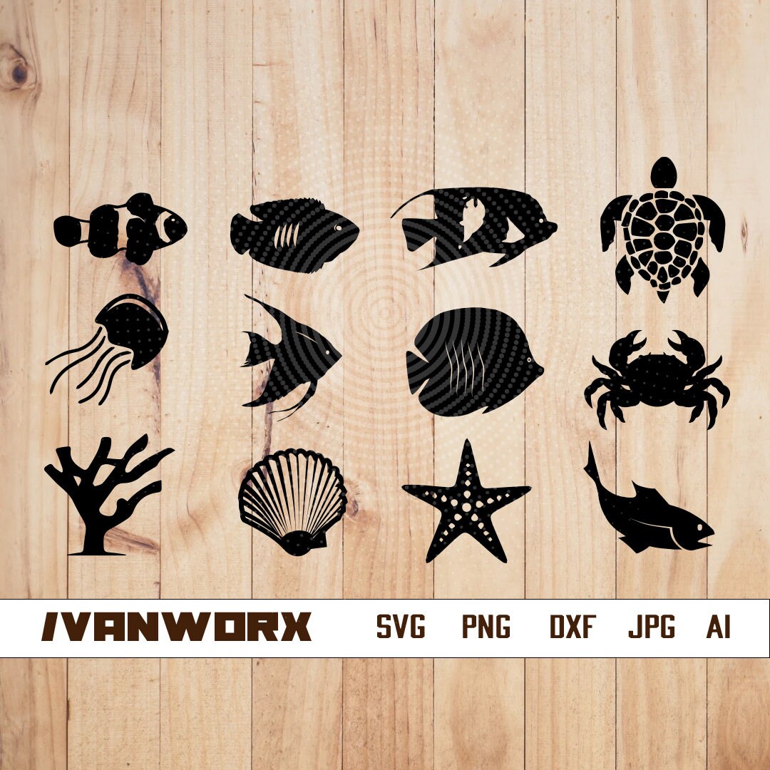 Fish Floral Svg, Aquatic Bio Marine Life Clipart, Fish Shop Dxf ...