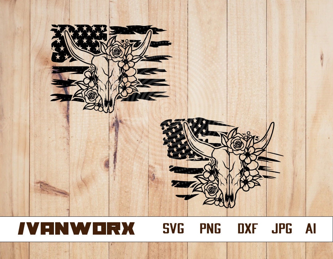 US Cow Skull Svg | Wild Animal Clipart | Angry Bull Stencil | Long Horn ...