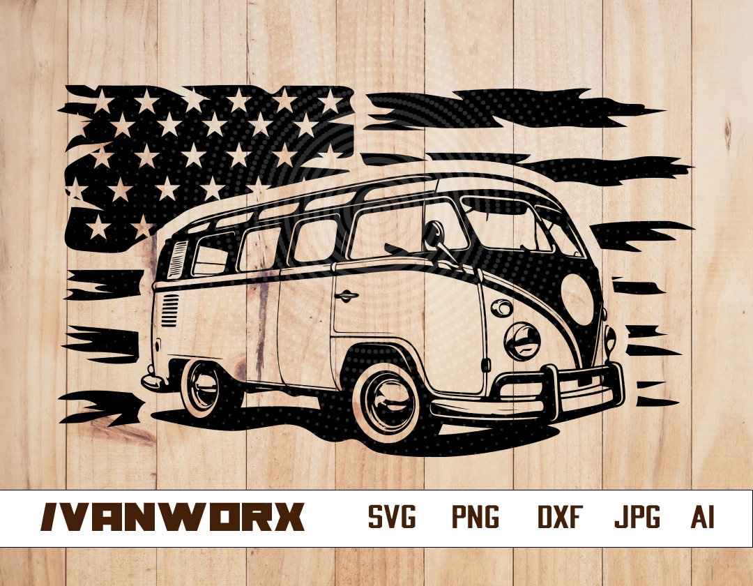 US Vintage Surf Van Svg US Surfer Svg Surf Van Clipart Surf Van Cutfile ...