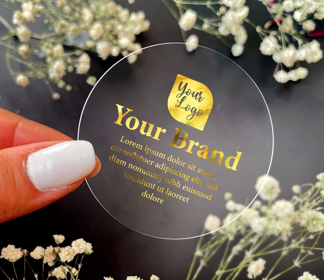 Custom Business Brand Transparent Clear Logo Stickers Labels Gold Clear ...