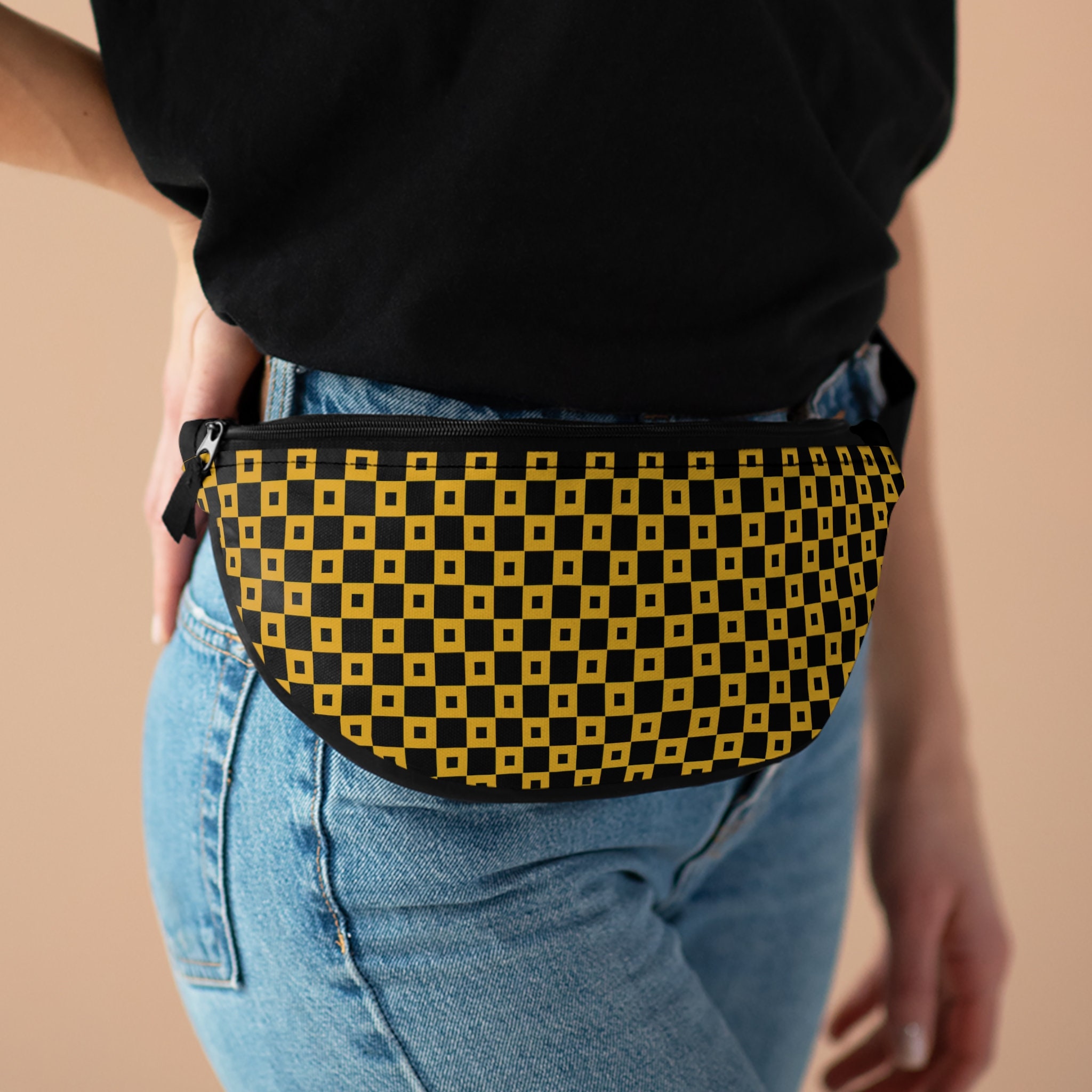 Hip Pack Dark Gold Square Checkerboard | Sling Bag | Fanny Pack ...