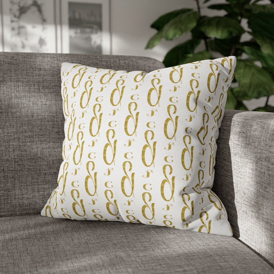 Cuss & Fuss Gold Logo on White | Spun Polyester Square Pillow Case ...