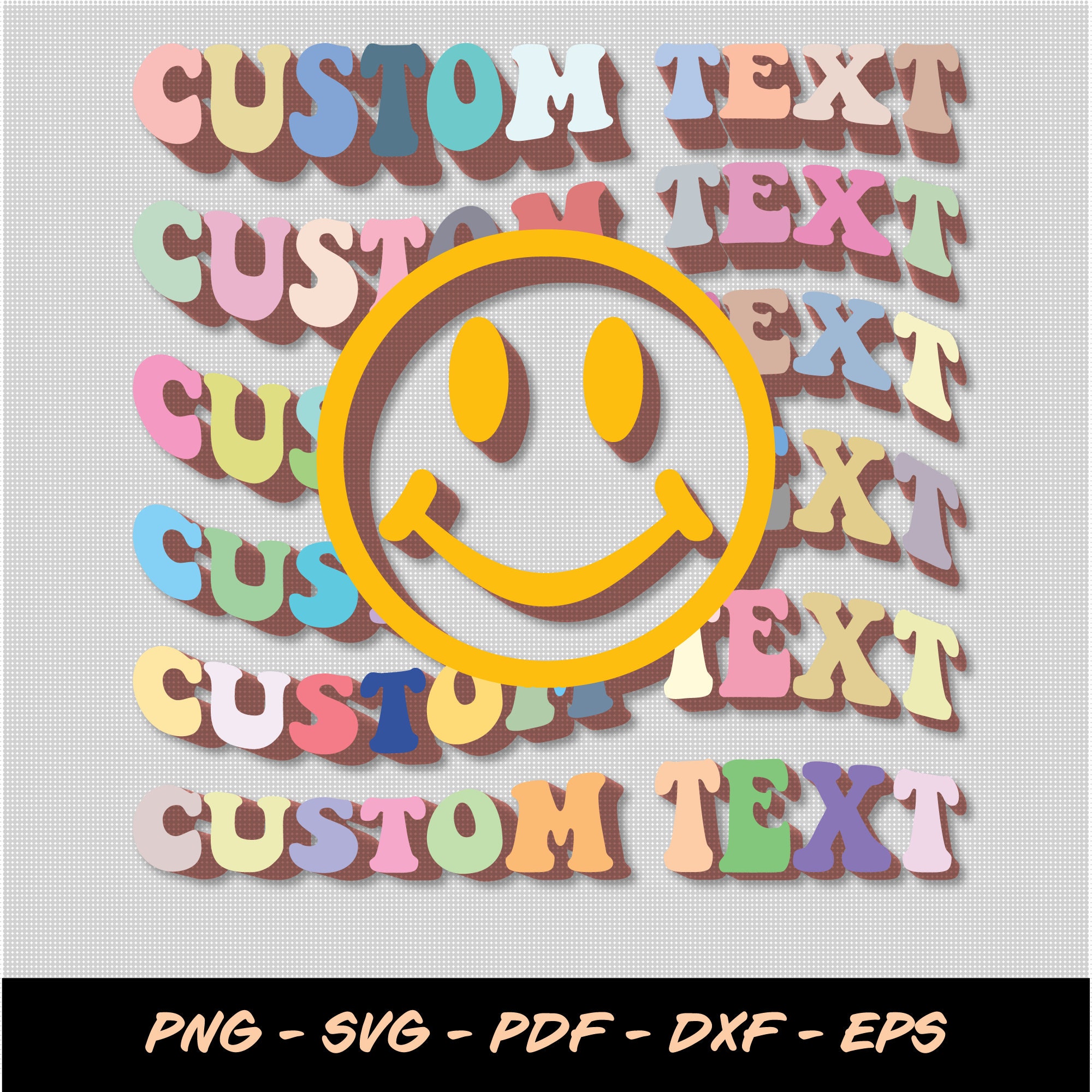 Custom Wavy Text Smiley Face Retro Multi-color Block Shadow Custom Wavy ...