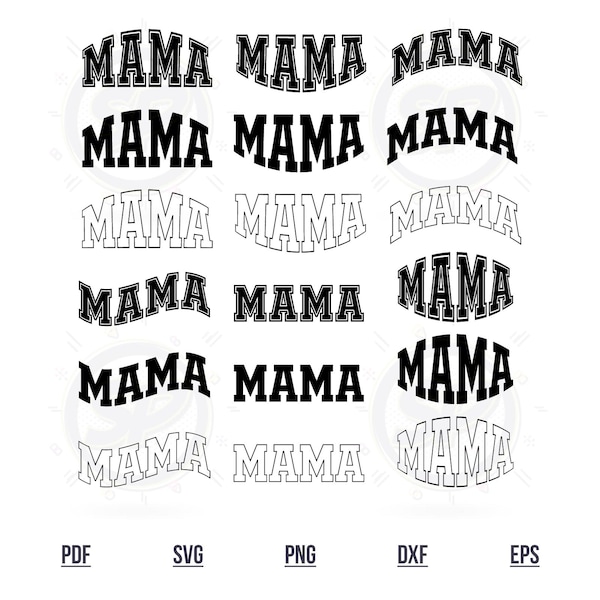 Mama Varsity SVG Bundle: Curved Letters Svg, Stacked Svg, Mama Est. Svg ...