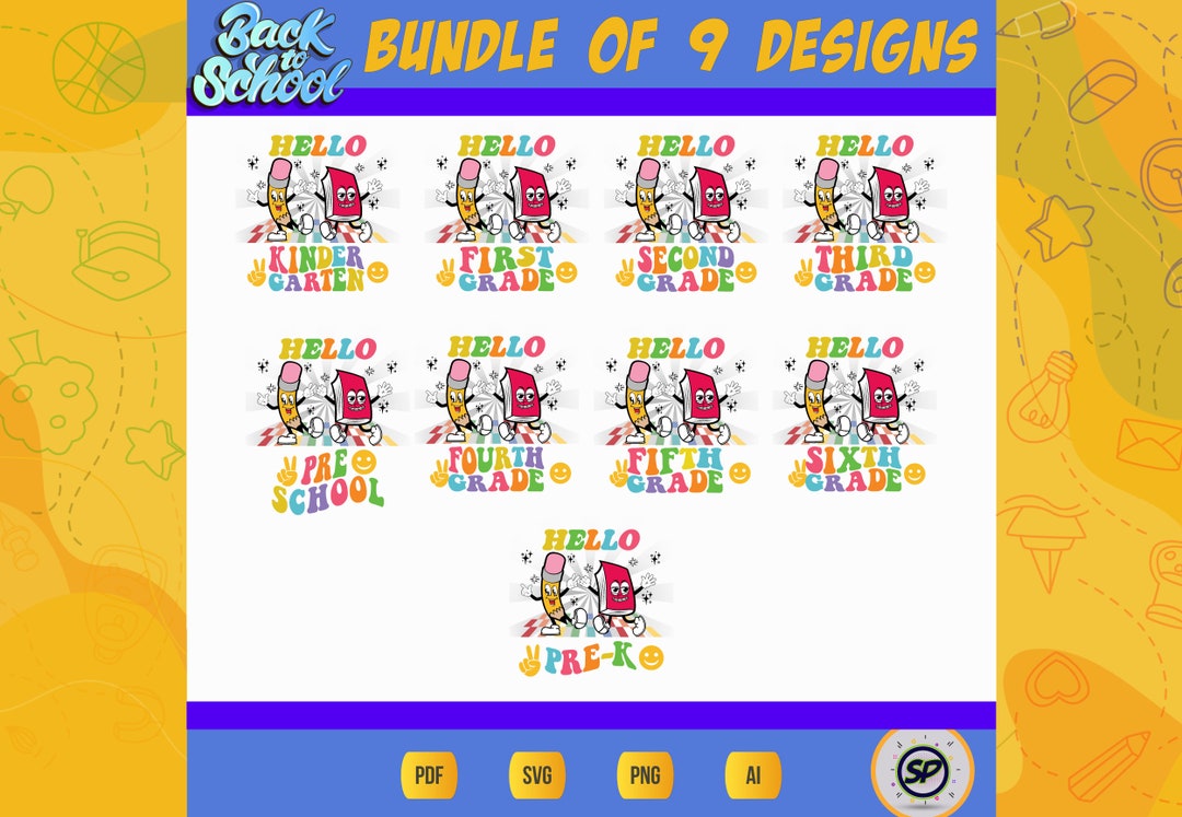 Back to School Retro Bundle of 9 | Hello Pre-k to Kindergarten, 1st to ...