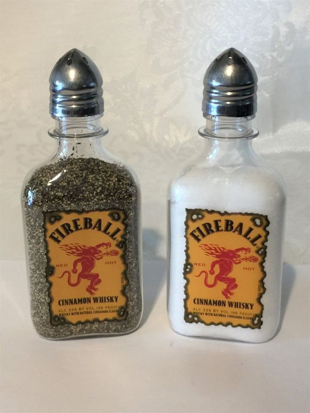 FIREBALL CINNAMON WHISKEY Miniature Salt & Pepper Shakers With Crown ...