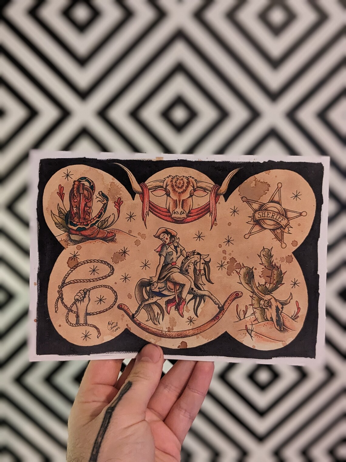 Cow Girl / Wild West / Tattoo Flash Sheet / A5 Print - Etsy