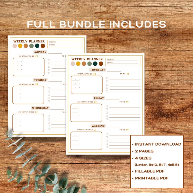 Weekly Planner Printable, Monday Start, Weekly Planner, Weekly to Do ...