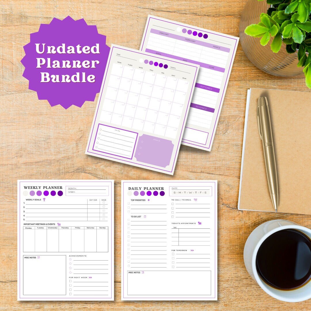 Undated Yearly Planner, Daily Planner, Weekly Planner, Monthly Planner ...