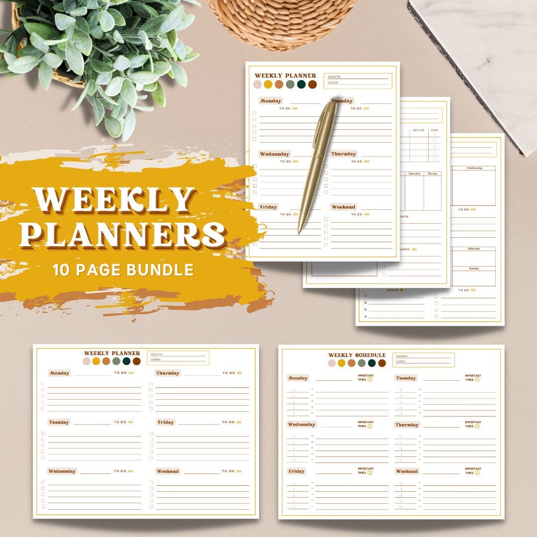 Weekly Planner Bundle Printable, Monday Start, Weekly Planner, Yearly ...