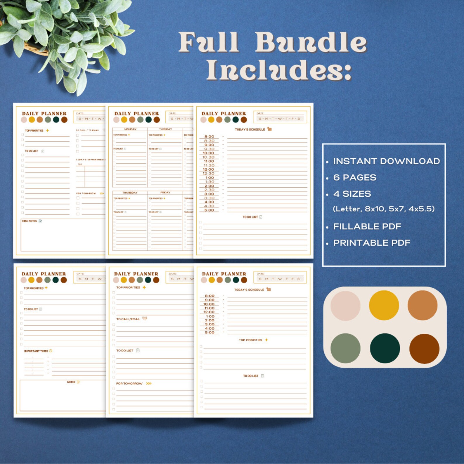 Daily Planner Bundle Printable, Daily Planner, Printable Planner Bundle ...
