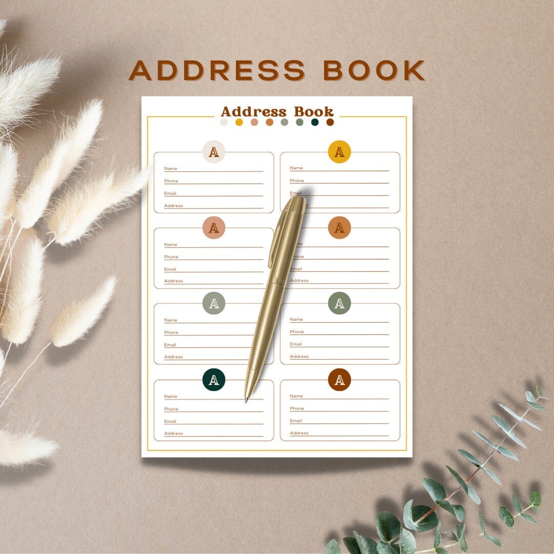 Address Book, Printable Contact List, Digital Address Book, Boho ...