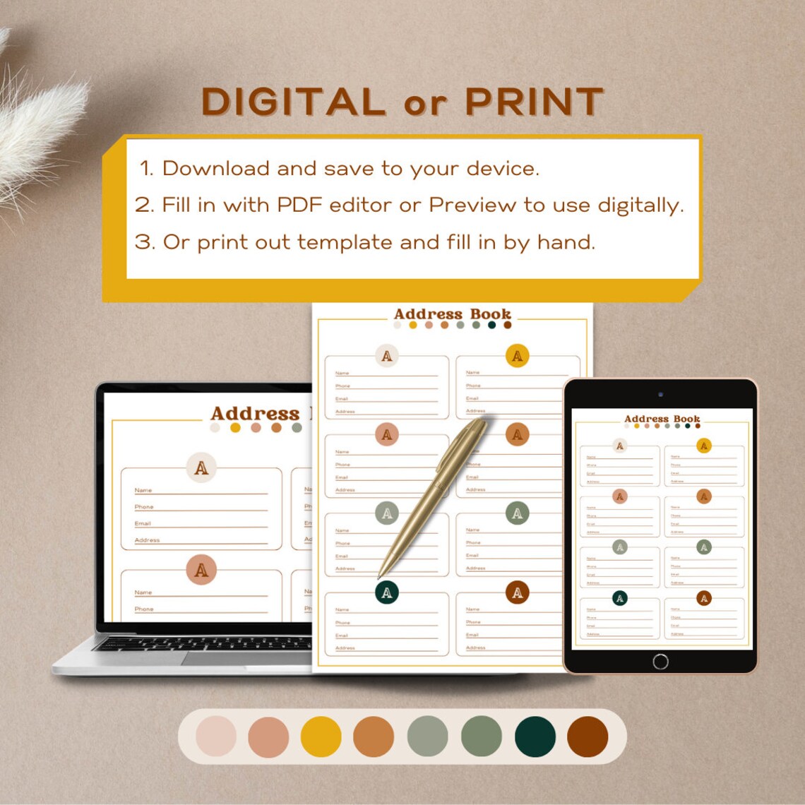 Address Book, Printable Contact List, Digital Address Book, Boho ...