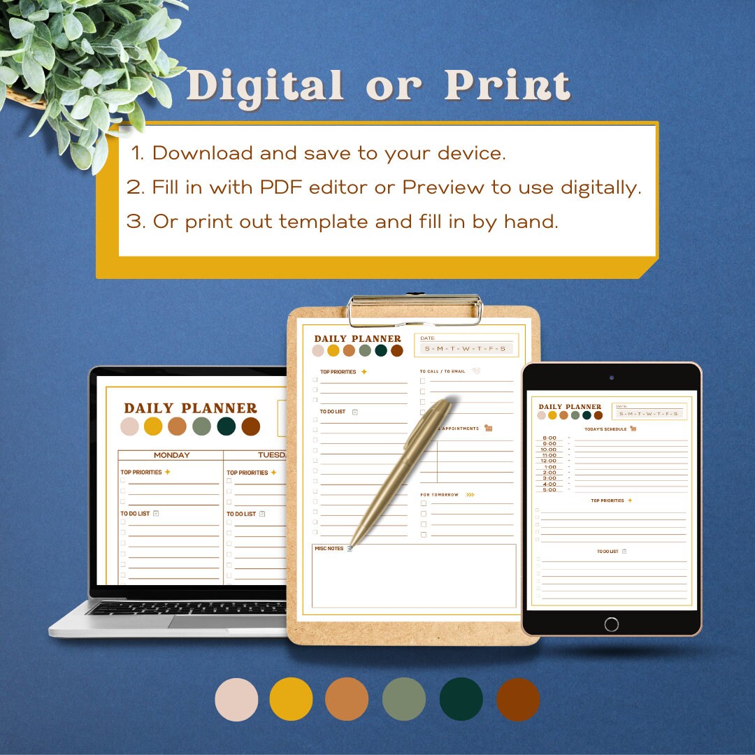 Daily Planner Bundle Printable, Daily Planner, Printable Planner Bundle ...